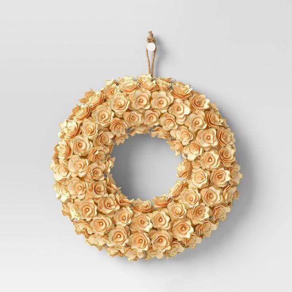 Threshold | Accents | Threshold Curled Wood Glitter Wreath Gold ...